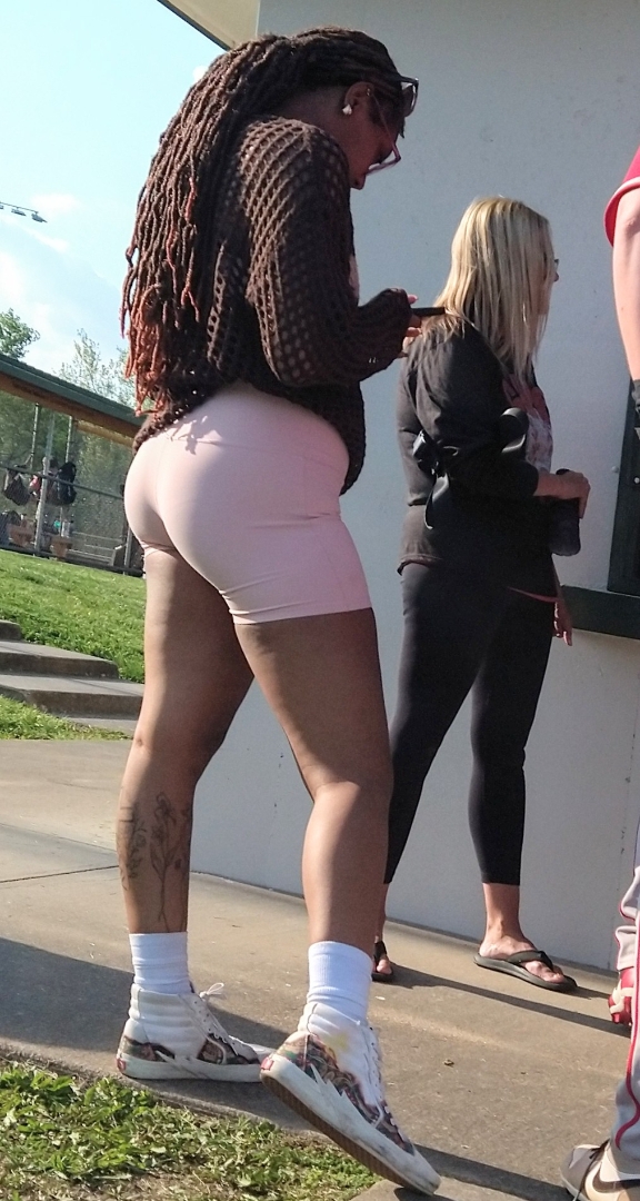 Hungry Butt Ebony Teen In Biker Shorts - AI & HQ CANDID PICTURES - The Original Candid